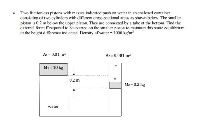 Solved 4. Two frictionless pistons with masses indicated | Chegg.com