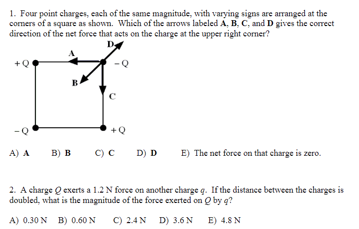 Solved 1. Four point charges, each of the same magnitude, | Chegg.com