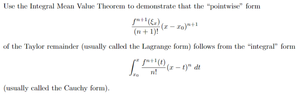 Solved Use the Integral Mean Value Theorem to demonstrate | Chegg.com