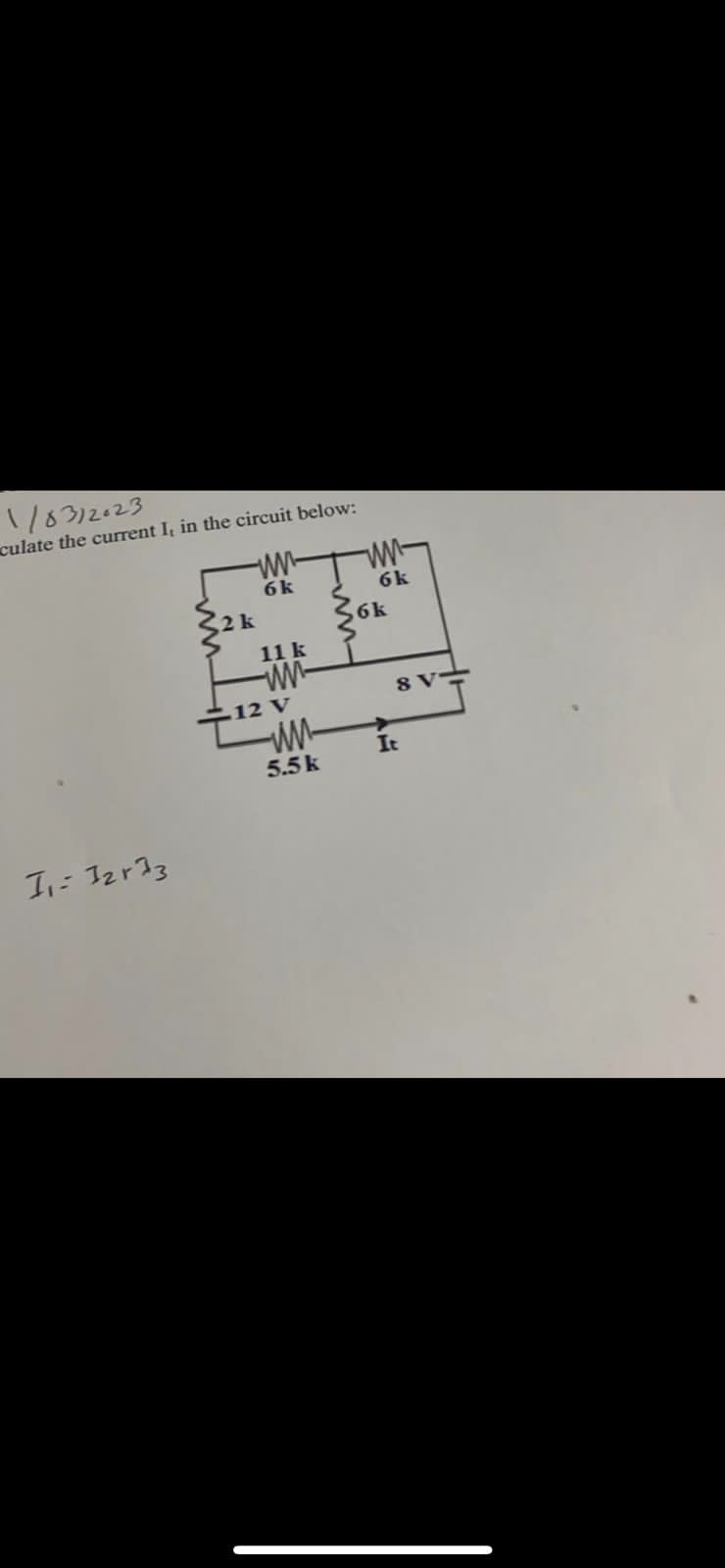 Solved 1/8312.23 culate the current I in the circuit below: | Chegg.com