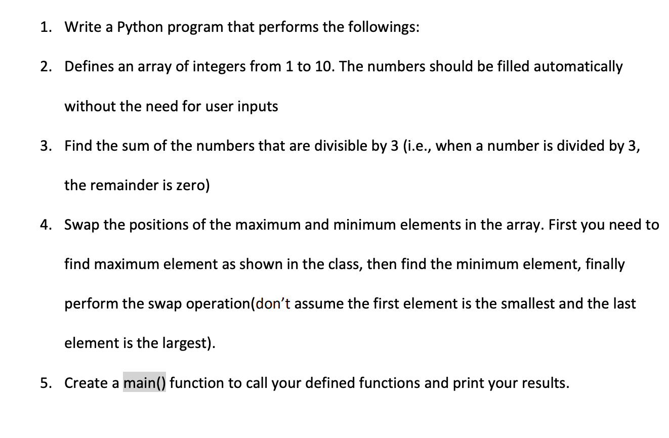 Solved 1. Write a Python program that performs the | Chegg.com
