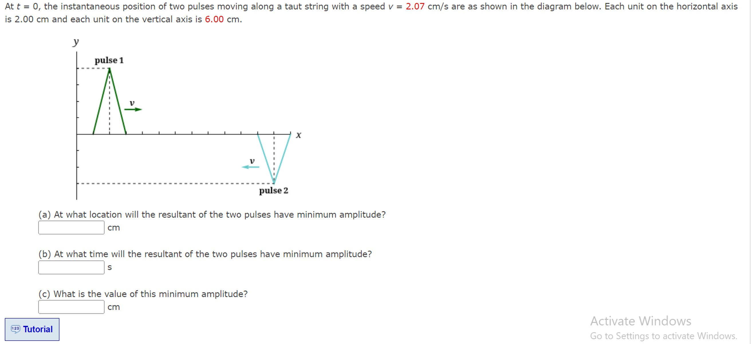 Solved At t=0, ﻿the instantaneous position of two pulses | Chegg.com