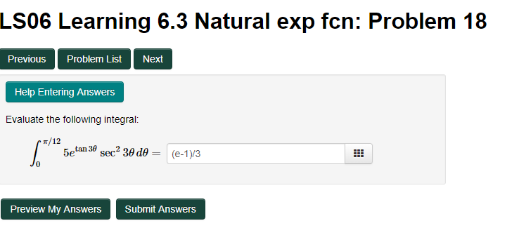Solved LS06 Learning 6.3 Natural exp fcn: Problem 18 | Chegg.com