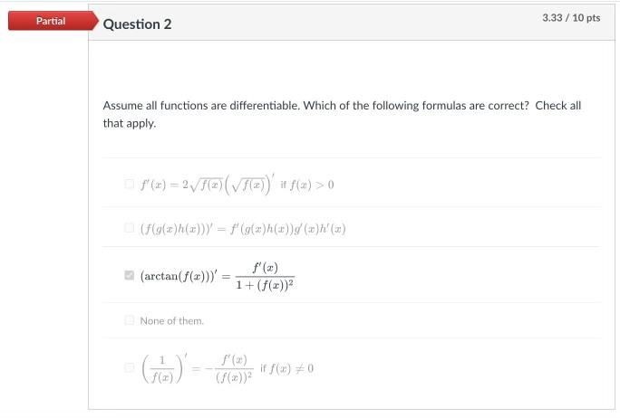 Solved Assume all functions are differentiable. Which of the | Chegg.com