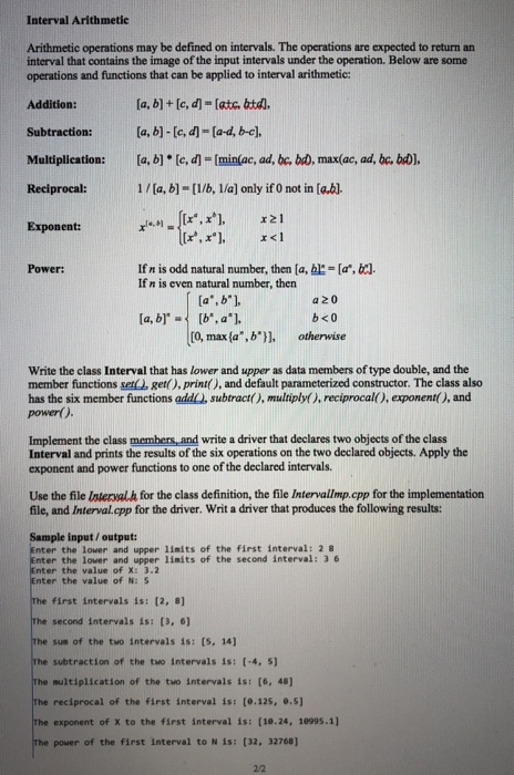 Solved Interval Arithmetie Arithmetic Operations May Be 