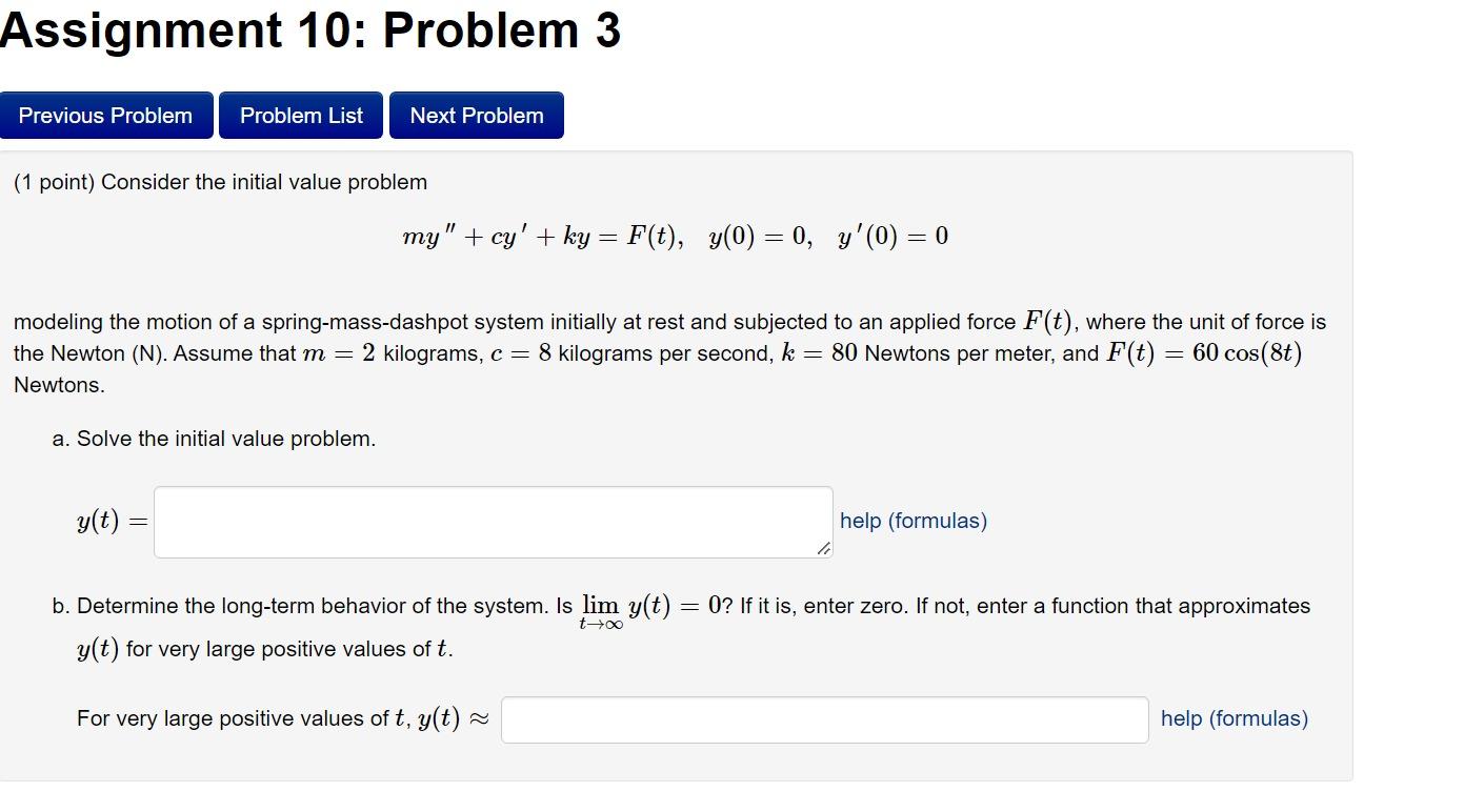 Solved Assignment 10: Problem 3 Previous Problem Problem | Chegg.com