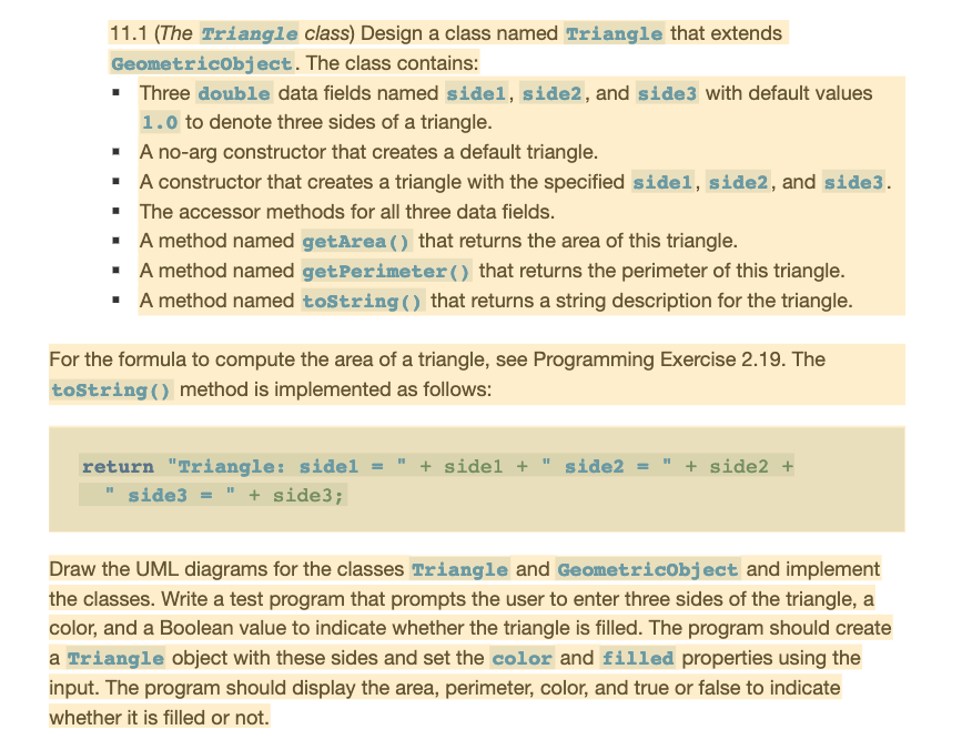 Solved 11.1 (The Triangle class) Design a class named | Chegg.com