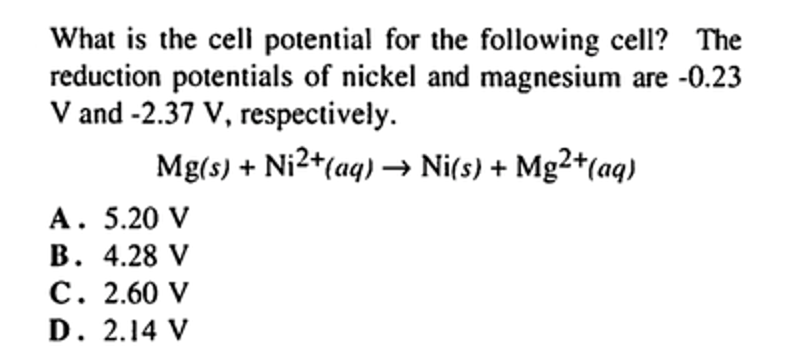 Solved What is the cell potential for the following cell? | Chegg.com
