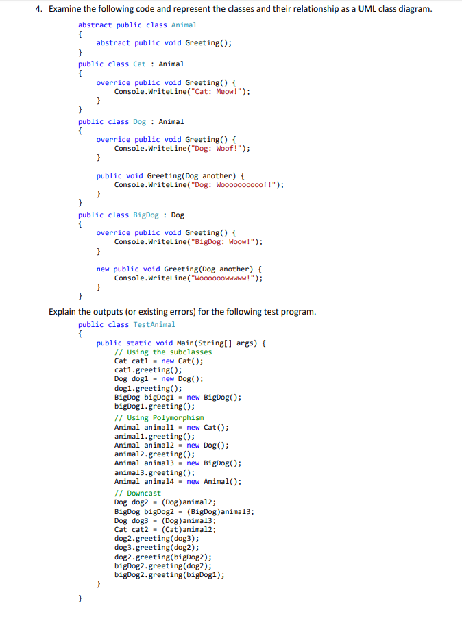 Solved 4. Examine the following code and represent the | Chegg.com