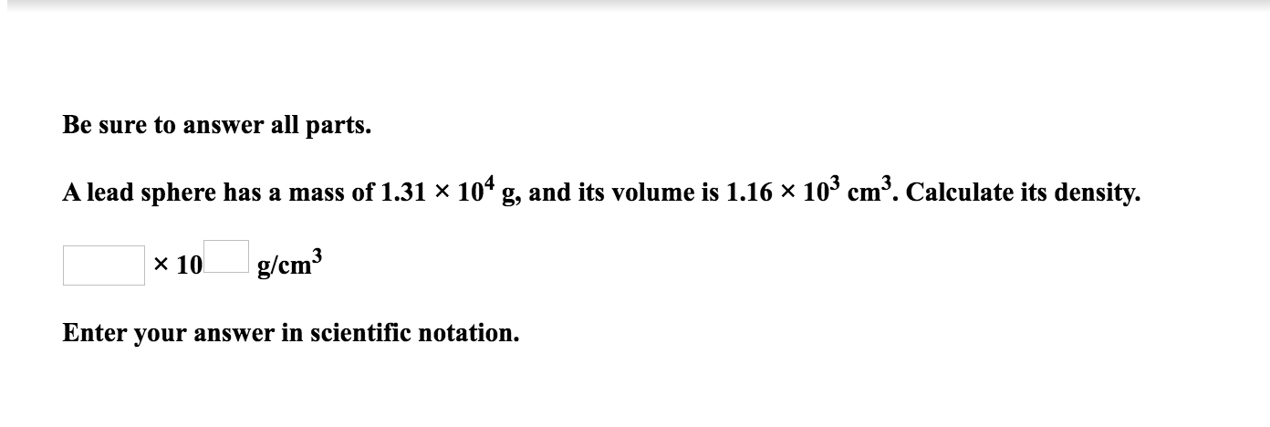 Solved Be sure to answer all parts. A lead sphere has a mass | Chegg.com