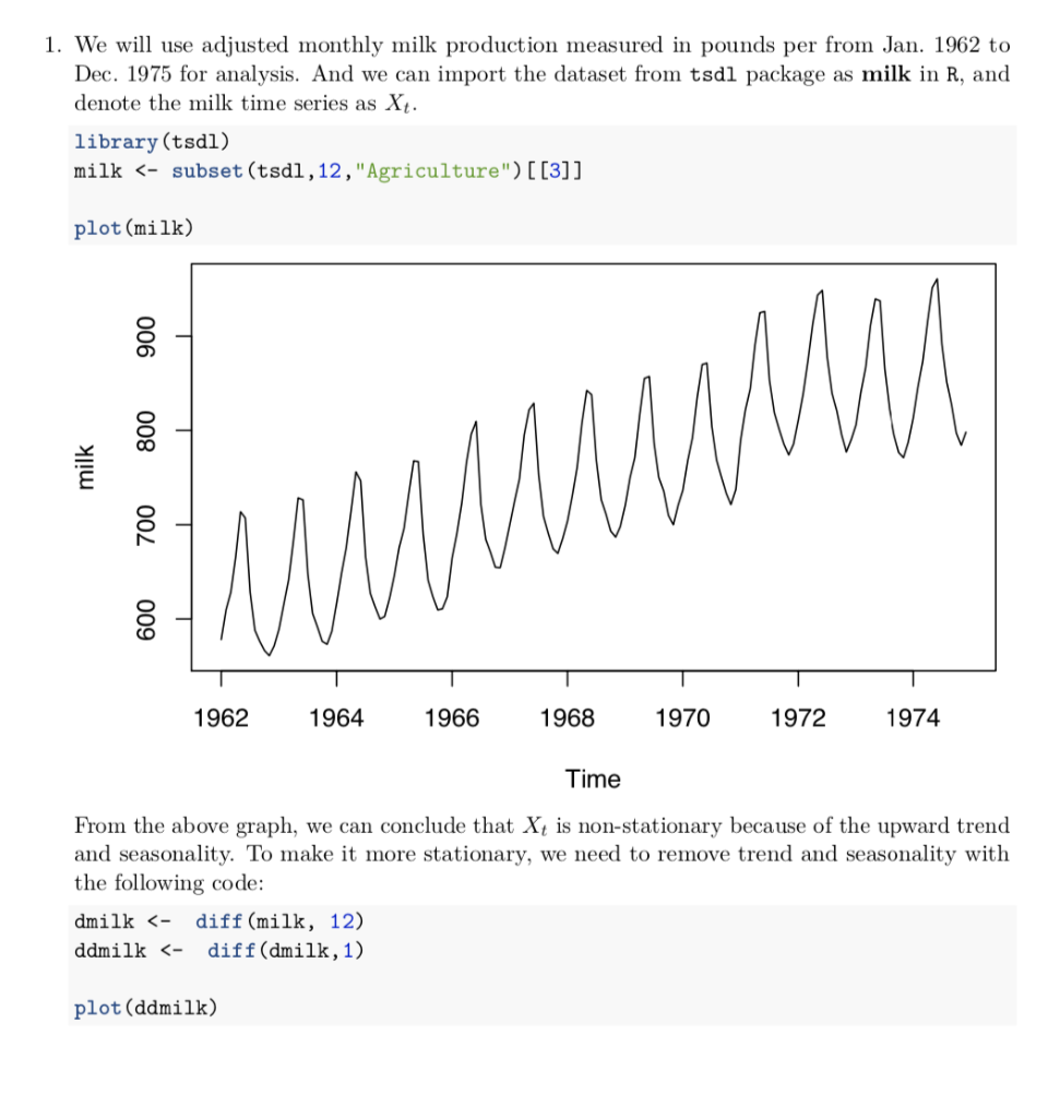 1. We will use adjusted monthly milk production | Chegg.com