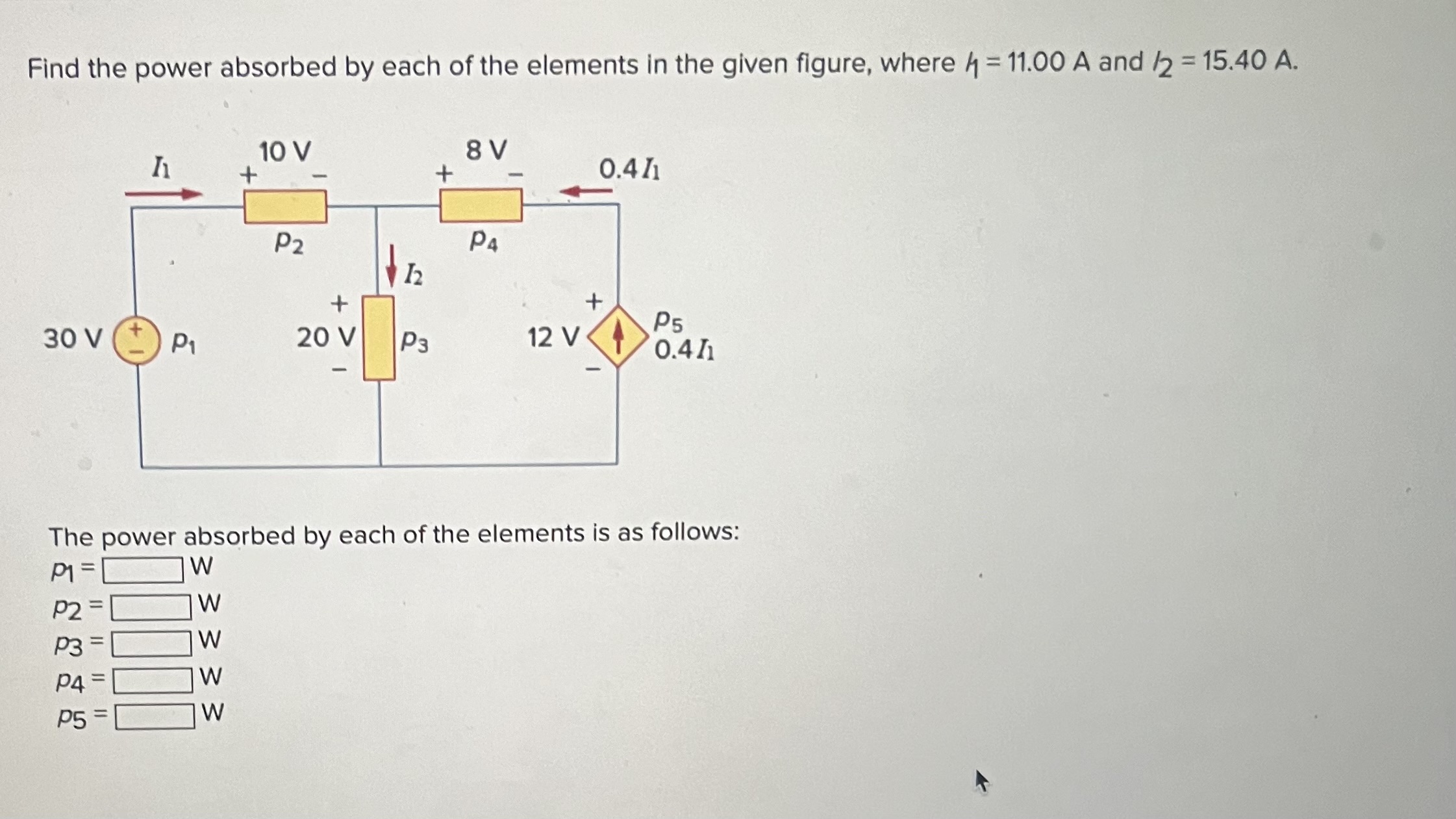 Solved Find the power absorbed by ﻿each of ﻿the elements in | Chegg.com