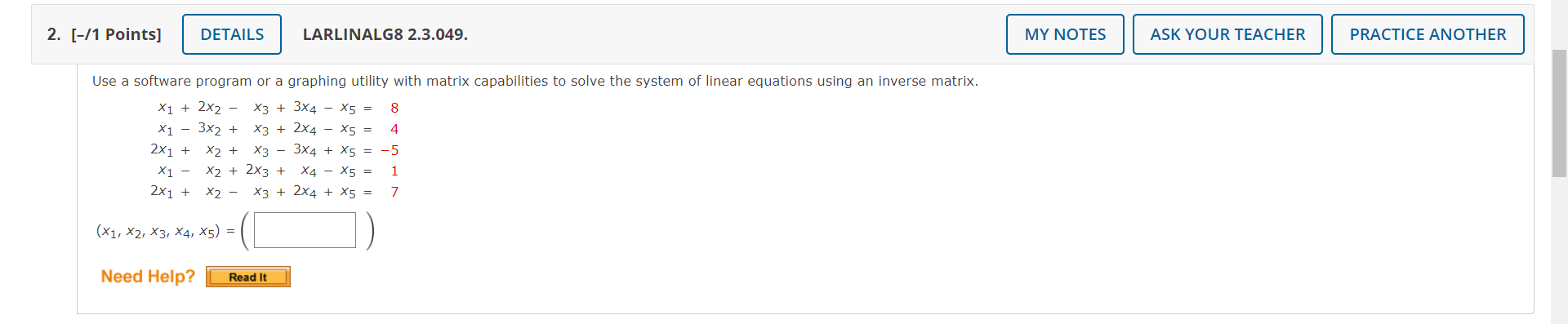 Solved -/1 Points] LARLINALG8 2.3.049. Use a software | Chegg.com