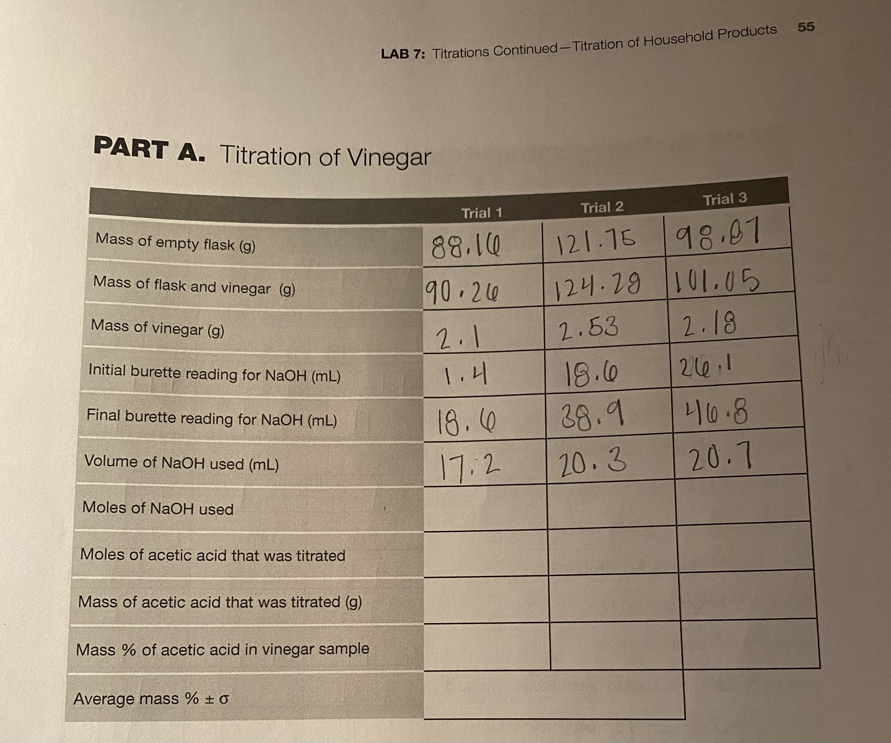 Solved LAB 7: Titrations Continued-Titration of Household | Chegg.com