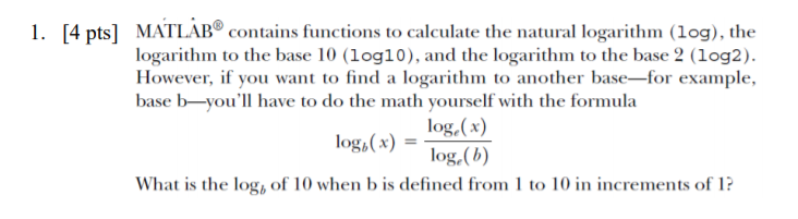 Solved 1. [4 pts] MATLAB® contains functions to calculate | Chegg.com