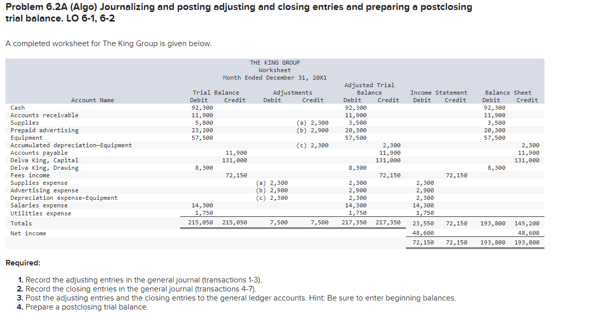 Solved Problem 6.2A (Algo) Journalizing and posting | Chegg.com