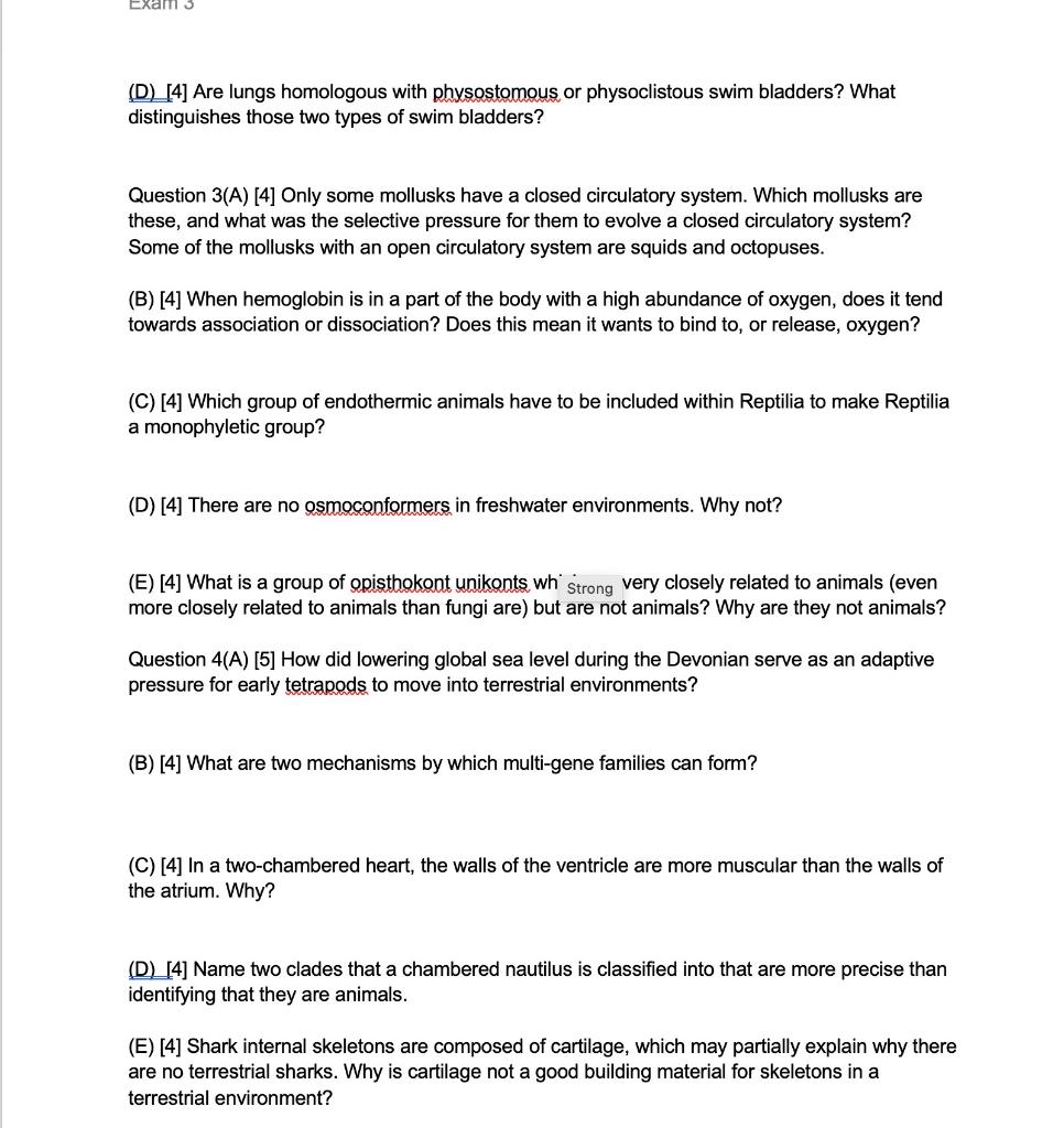 Solved Exam (D) [4] Are lungs homologous with physostomous | Chegg.com