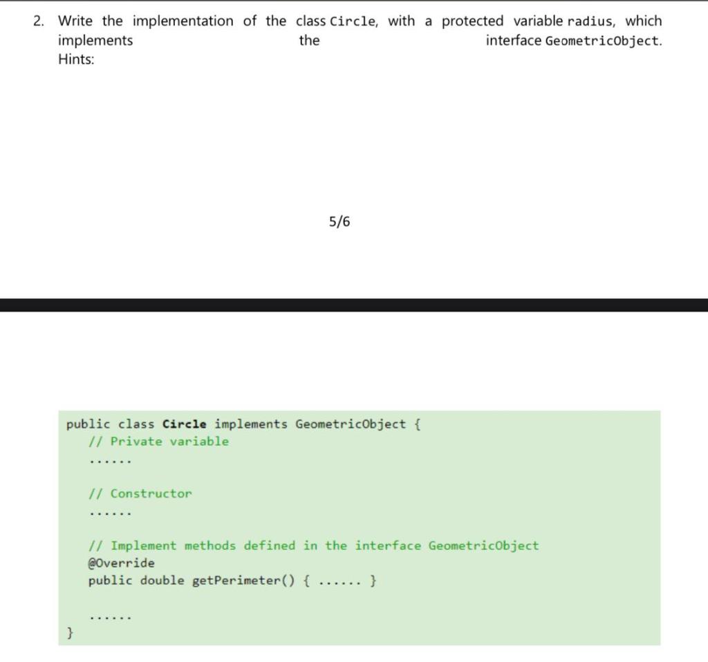 Solved Write the implementation of the class Circle, with a | Chegg.com