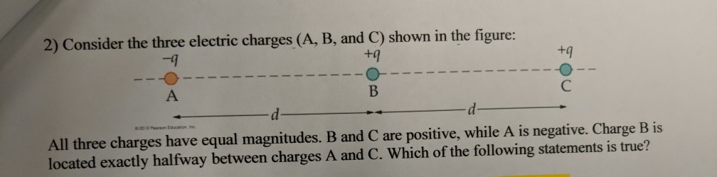 2) Consider the three electric charges (A, B, and C) | Chegg.com
