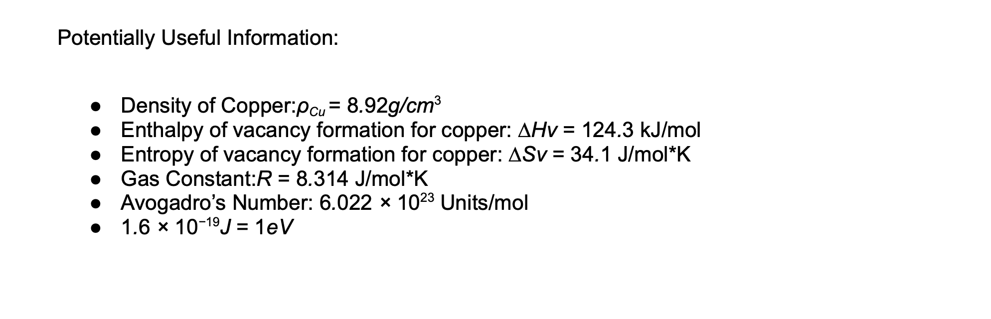 Solved Problem 2: The equilibrium concentration of vacancies | Chegg.com