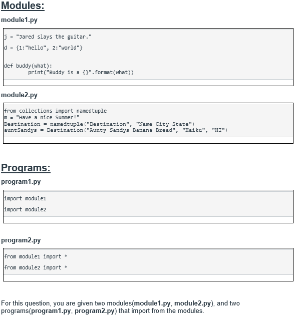 Solved In PYTHON PLEASE For each program, list the names | Chegg.com
