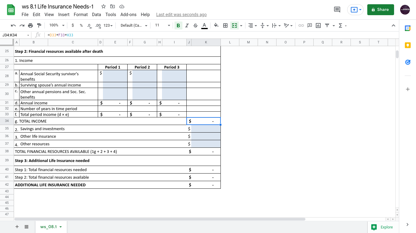 Solved ws 8.1 Life Insurance Needs-1 File Edit View Insert | Chegg.com