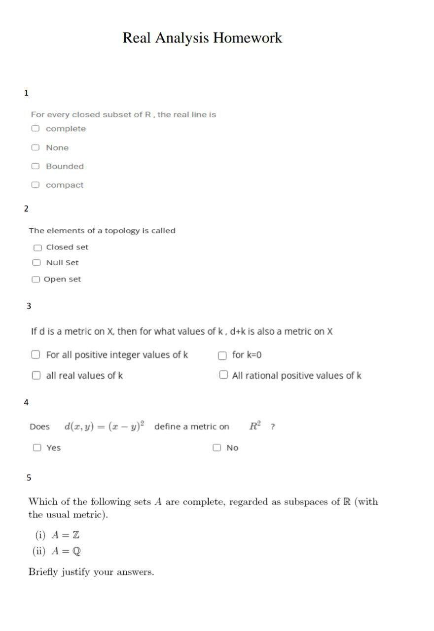 Solved Real Analysis Homework 1 For Every Closed Subset Of 