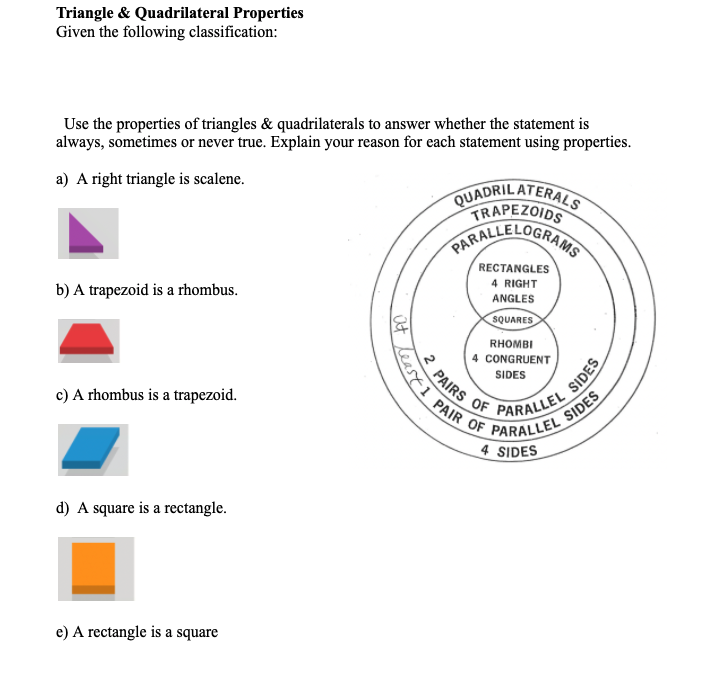 Solved Triangle & Quadrilateral Properties Given the | Chegg.com
