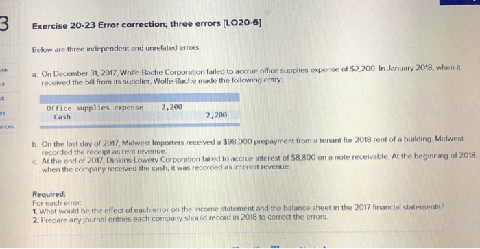 Solved Exercise 20-23 Error correction; three errors | Chegg.com