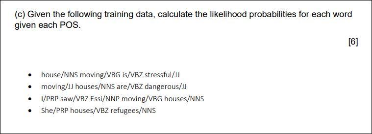 Solved (c) Given the following training data, calculate the | Chegg.com