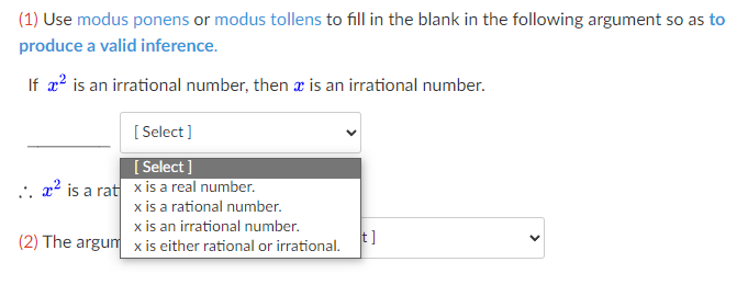 Solved (1) ﻿Use modus ponens or modus tollens to fill in the | Chegg.com