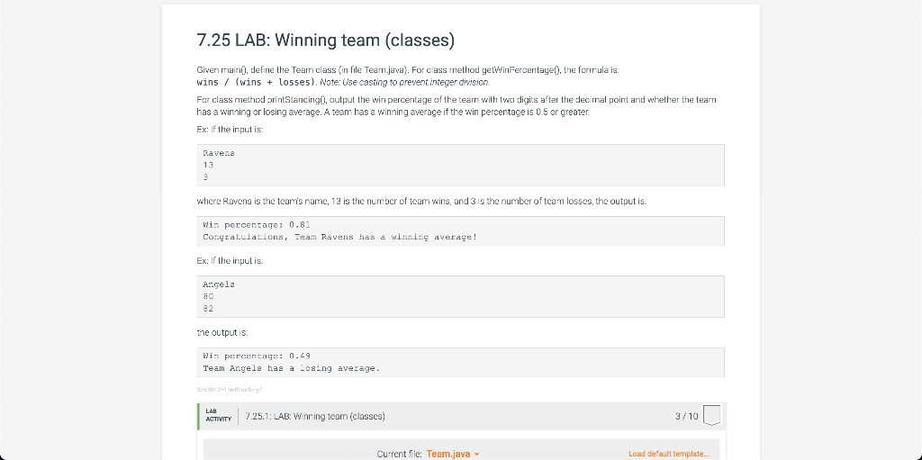 Solved 7.25 LAB: Winning team (classes) Given main(), define | Chegg.com