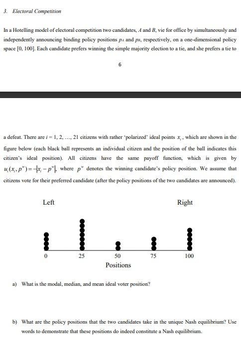 Solved 3. Electoral Competition In a Hotelling model of | Chegg.com
