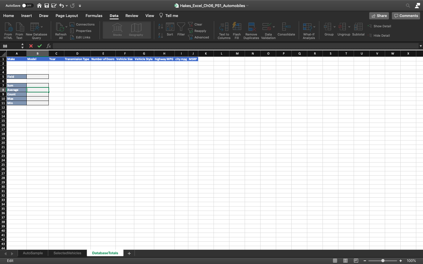 Complete the DatabaseTotals worksheet using the | Chegg.com