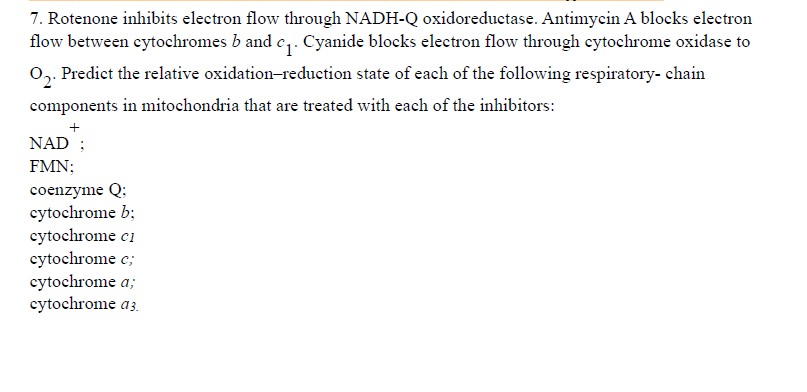Solved 7. Rotenone inhibits electron flow through NADH-Q | Chegg.com