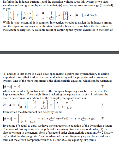 Solved The State Variable Description Of A Linear Dynamical