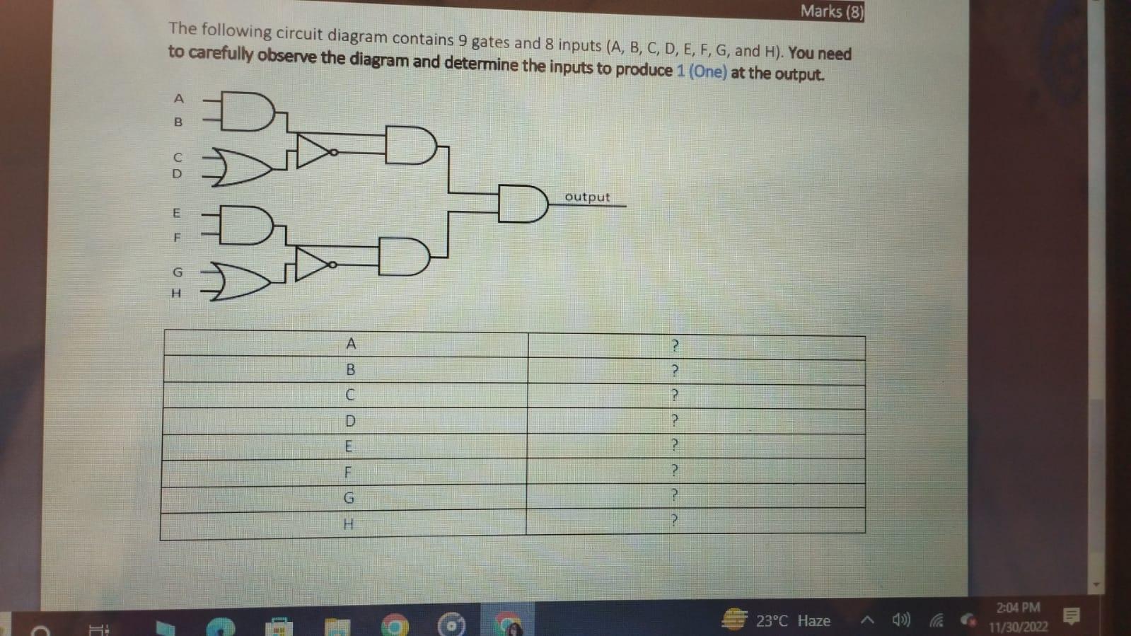 Solved The following circuit diagram contains 9 gates and 8 | Chegg.com