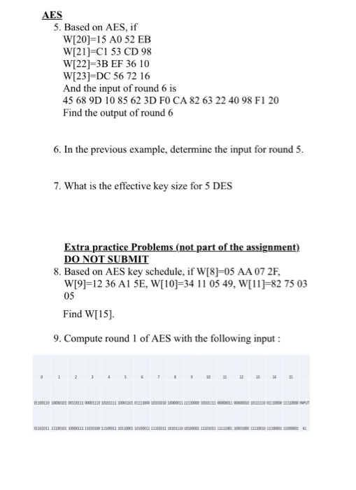 Solved AES 5. Based on AES, if W[20]-| 5 A0 52 EB WI21]-C1 | Chegg.com