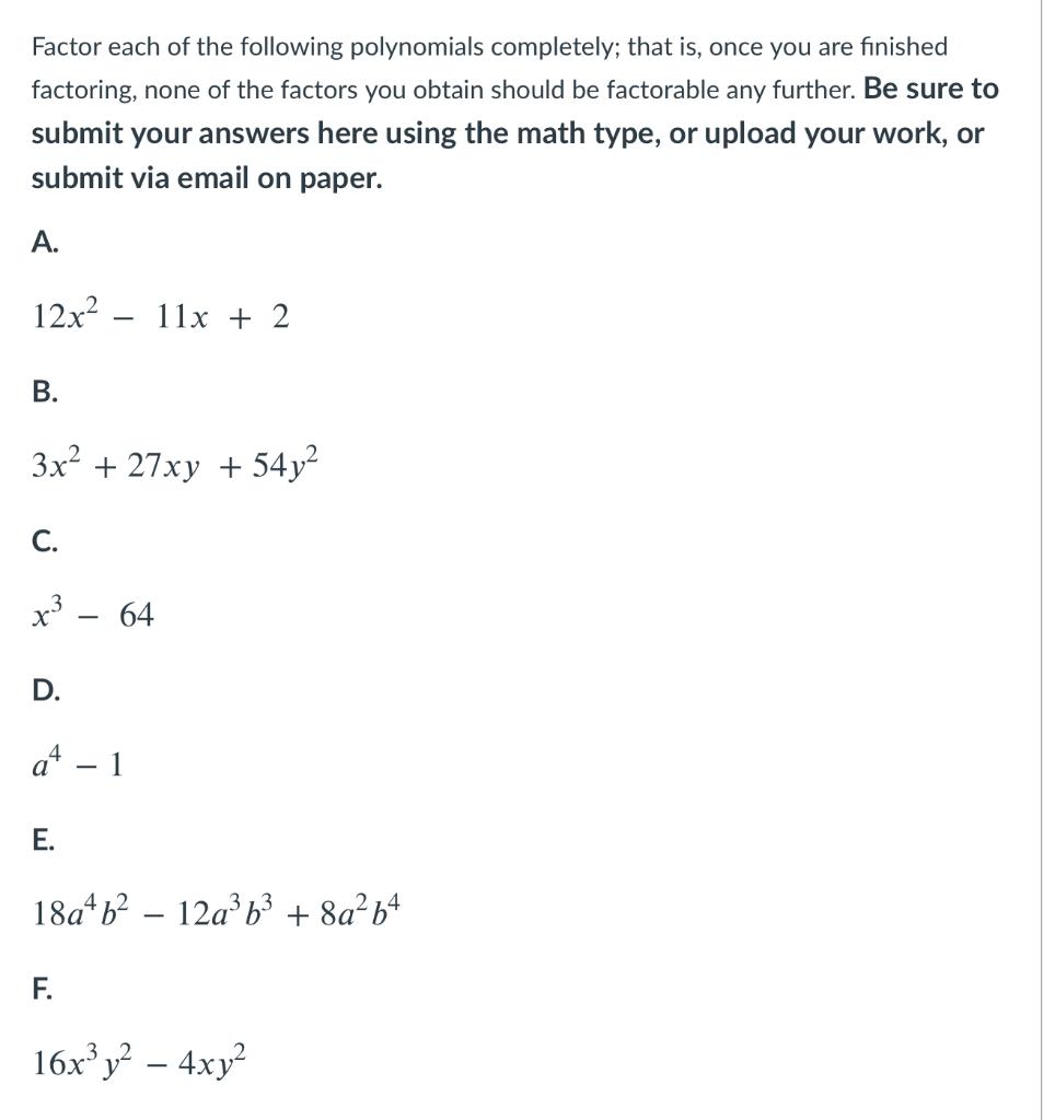 Solved Factor each of the following polynomials completely; | Chegg.com