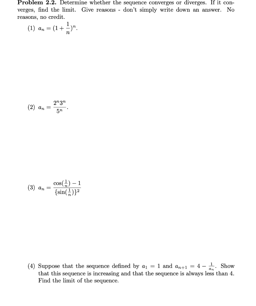 Solved Problem 2.2. Determine whether the sequence converges | Chegg.com