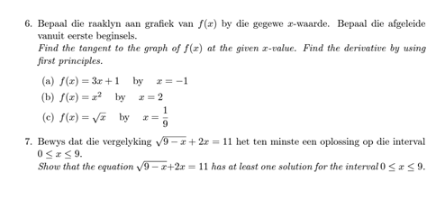 Solved 6. Bepaal die raaklyn aan grafiek van f(x) by die | Chegg.com