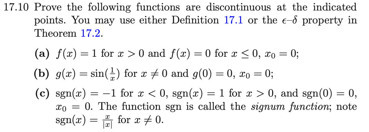 Solved 7.10 Prove the following functions are discontinuous | Chegg.com
