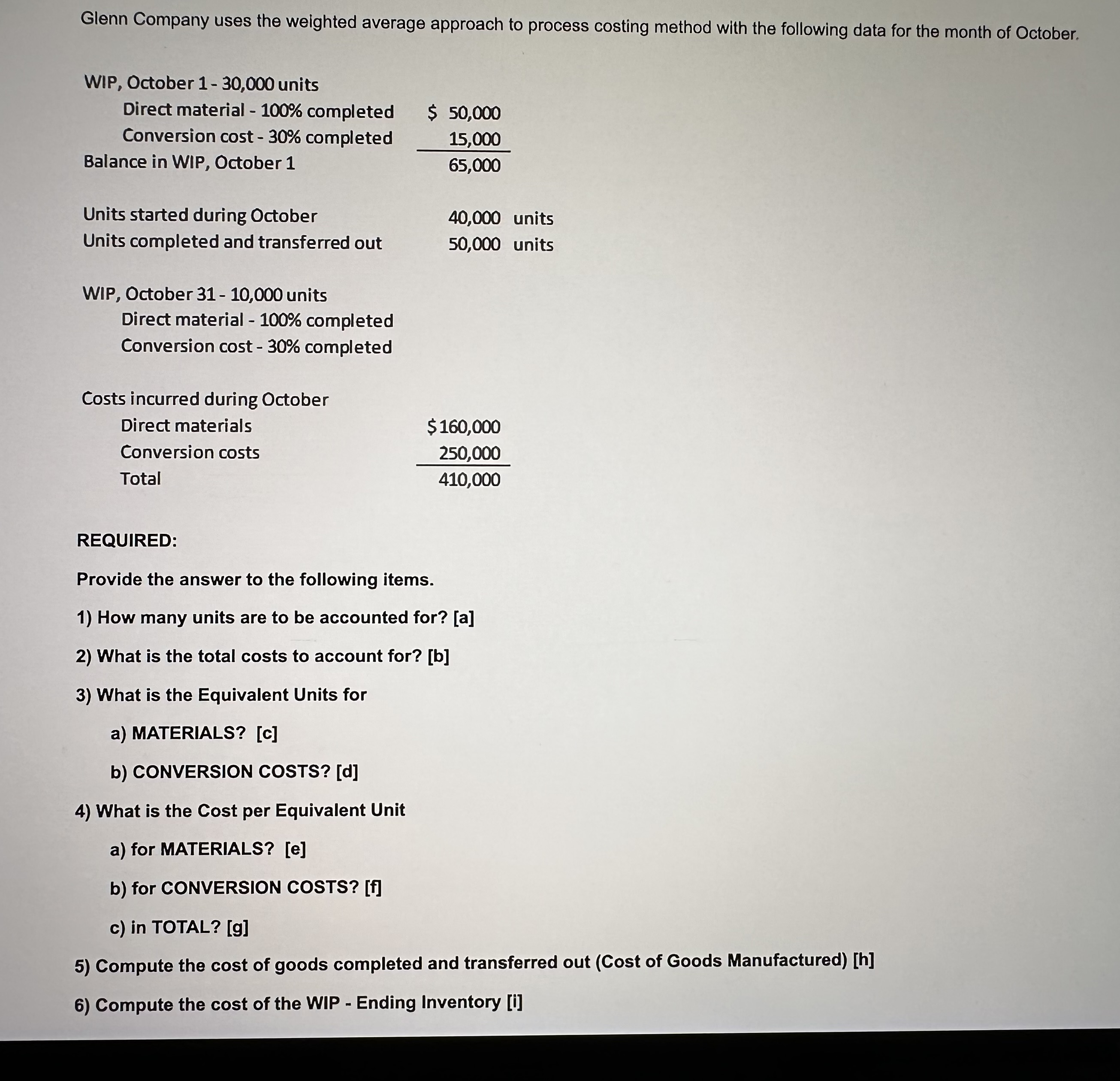 Solved Glenn Company uses the weighted average approach to | Chegg.com