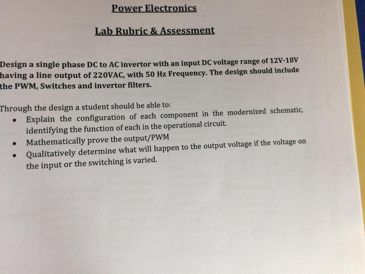 Solved Power Electronics Lab Rubric & Assessment Design a | Chegg.com