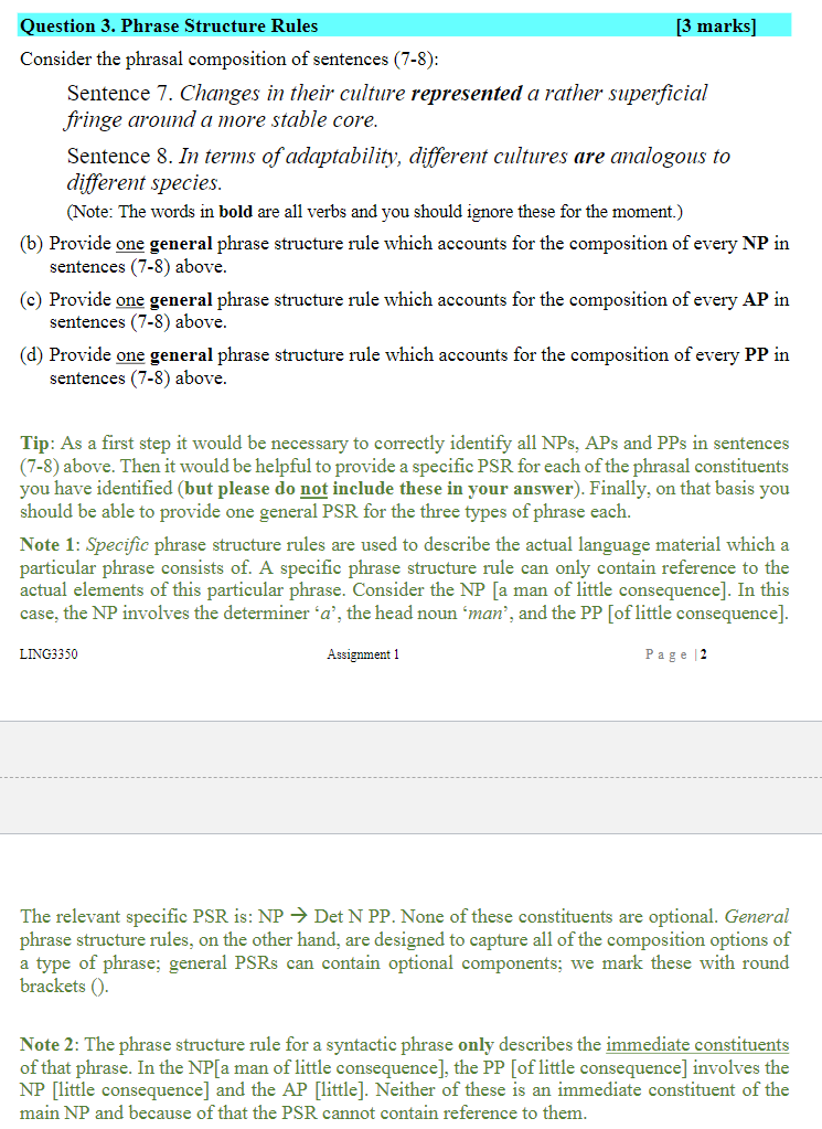Consider the phrasal composition of sentences (7-8): | Chegg.com