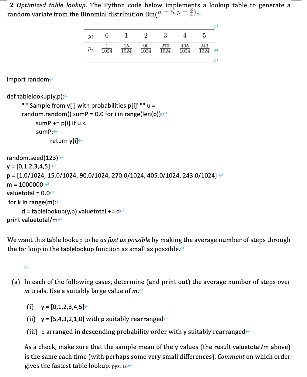 2 Optimized table lookup. The Python code below | Chegg.com