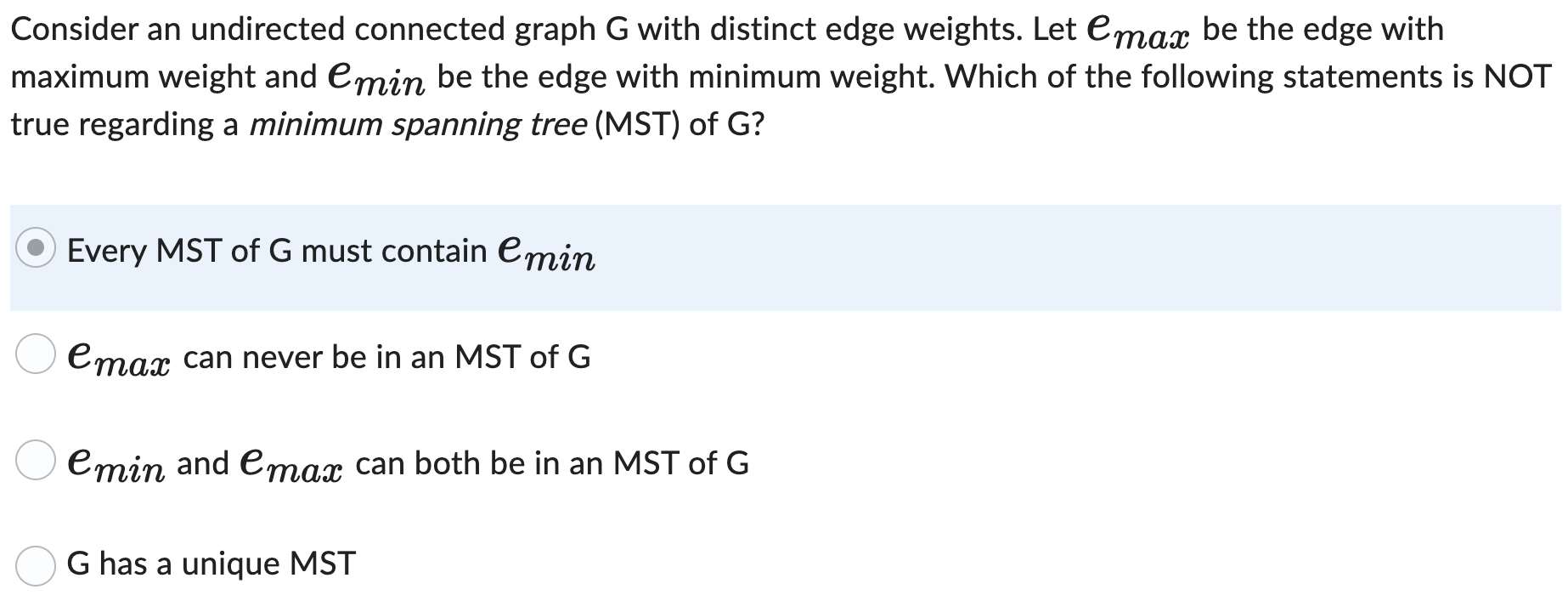 Consider an undirected connected graph G ﻿with | Chegg.com