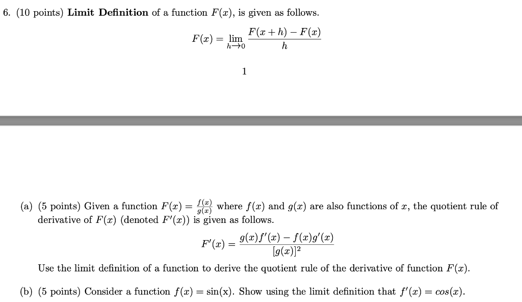 Solved 6. (10 points) Limit Definition of a function F(x), | Chegg.com