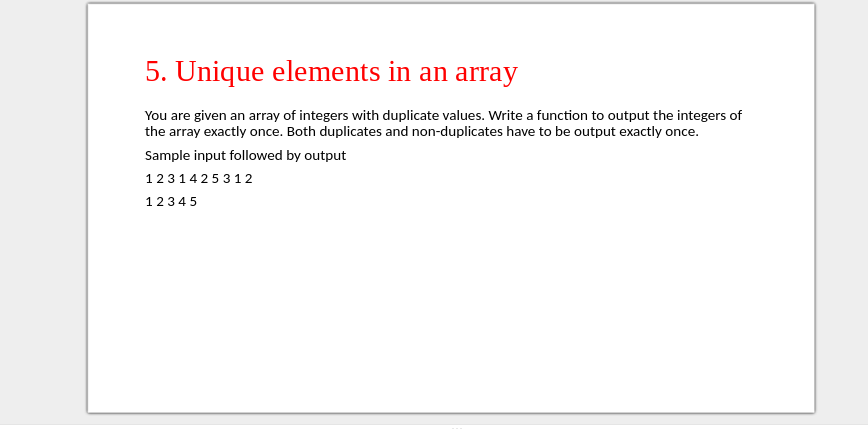 Solved 5. Unique elements in an array You are given an array | Chegg.com