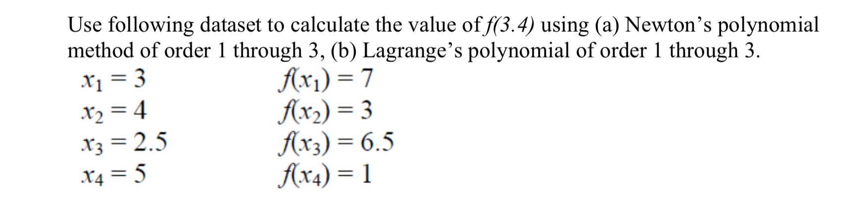 Solved Use following dataset to calculate the value of | Chegg.com